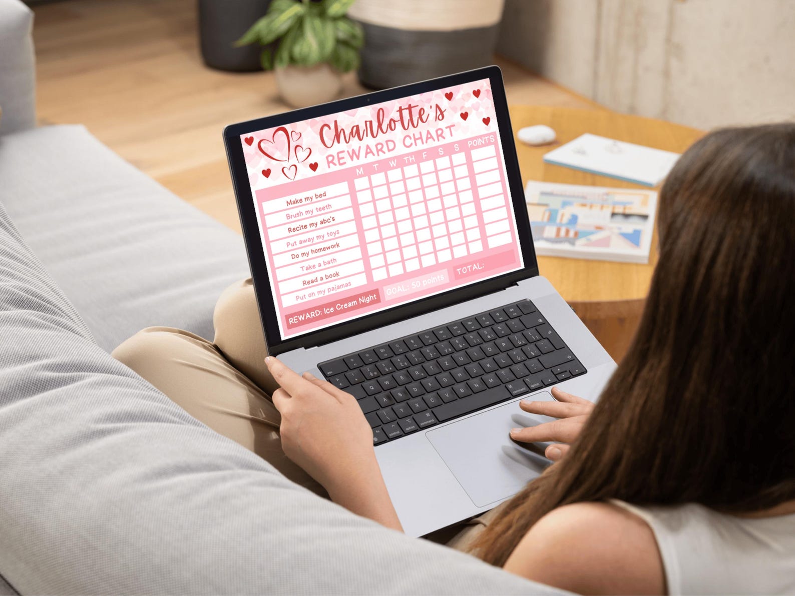 EDITABLE Girls Pink Hearts Chore Chart, Girls Reward Sticker Chart W ...