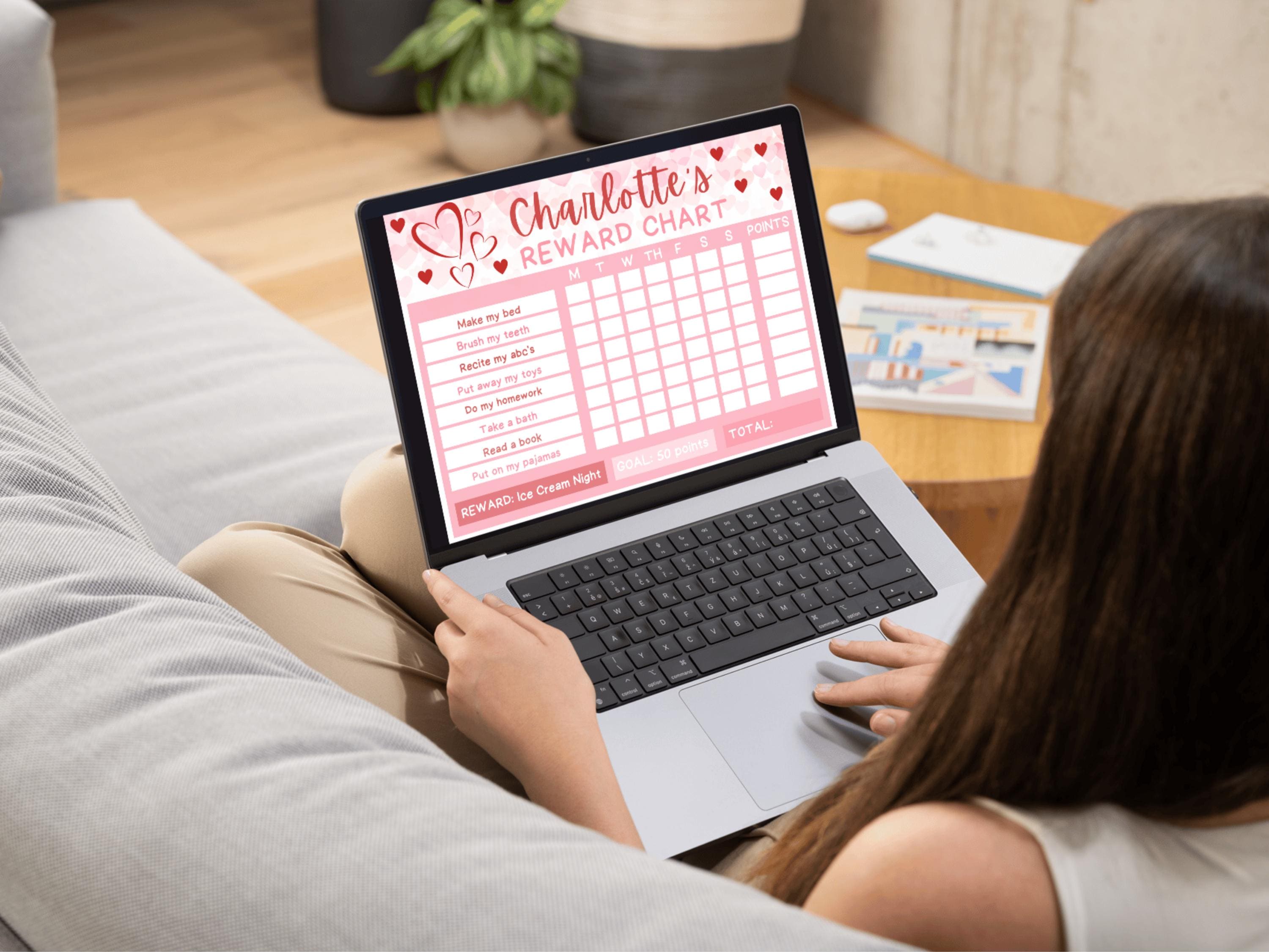 EDITABLE Girls Pink Hearts Chore Chart, Girls Reward Sticker Chart W ...