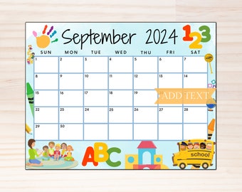 EDITABLE Printable September Calendar 2024 Back to School Calendar ...