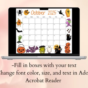 Editable October 2025 Calendar, Printable Spooky Halloween Calendar ...