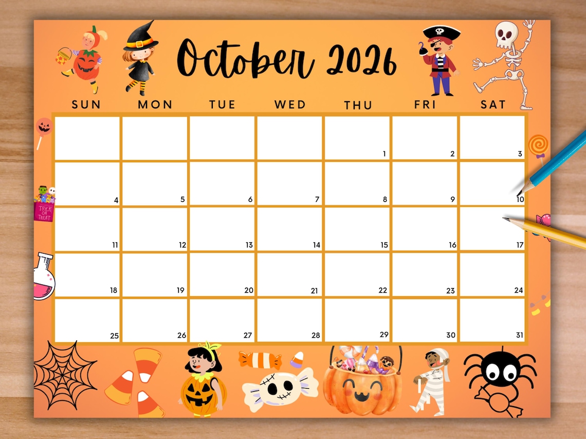 Editable October 2026 Calendar, Cutest Printable Halloween Trick or ...