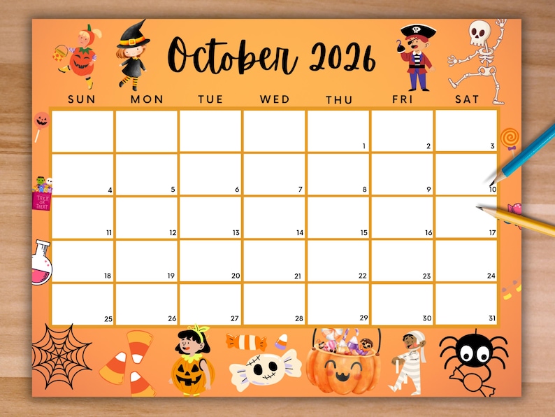 Editable October 2026 Calendar, Cutest Printable Halloween Trick or ...