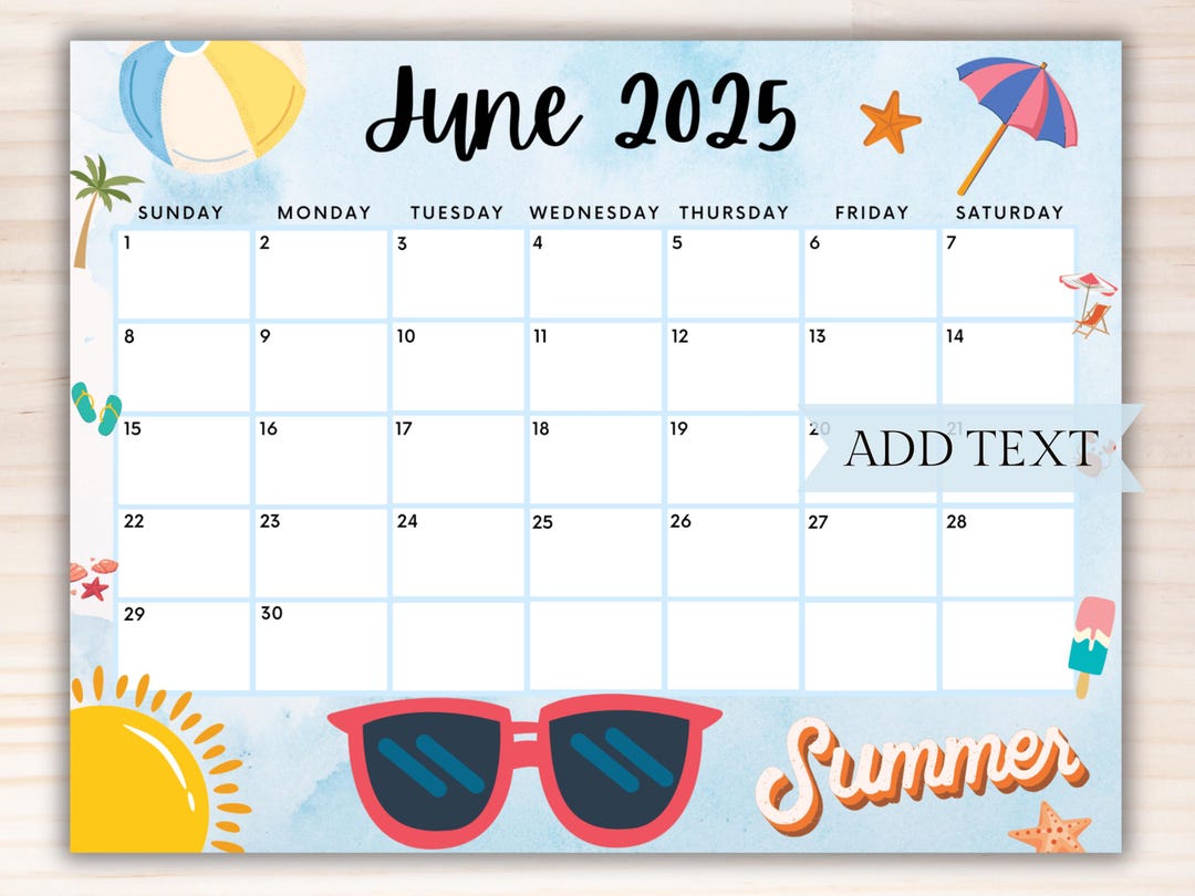 EDITABLE June 2025 Wall Calendar, Printable Classroom Calendar ...