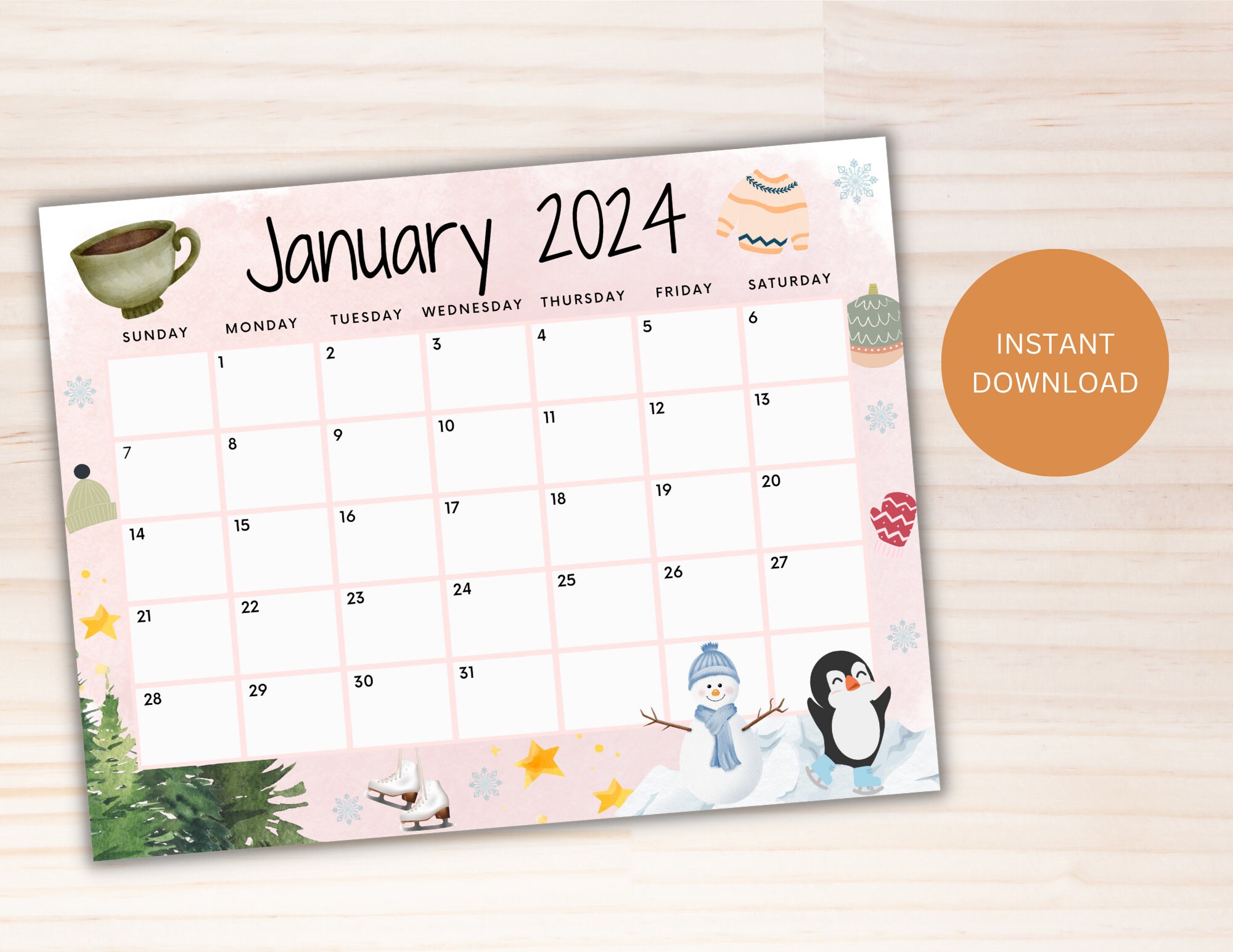 Editable 2024 Calendar Bundle Printable January Calendar 2024 Holiday ...