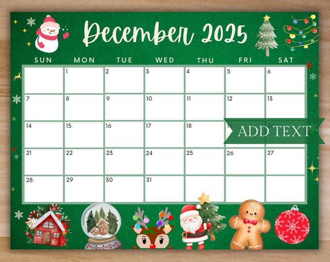 Editable December 2025 Calendar, Printable Calendar W/ Pretty Christmas ...