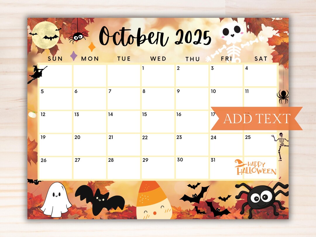 Editable October 2025 Calendar, Printable Calendar W/ Spooky Halloween ...