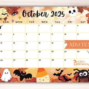 Editable October 2025 Calendar, Printable Calendar W/ Scary Fall Spooky ...