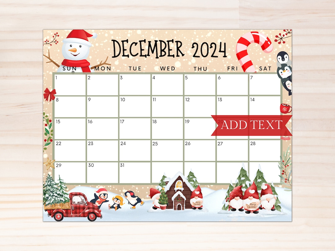 Editable December 2024 Calendar, Printable Christmas Calendar W ...