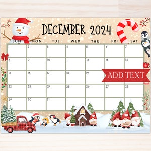 Editable December 2024 Calendar, Printable Christmas Calendar W ...