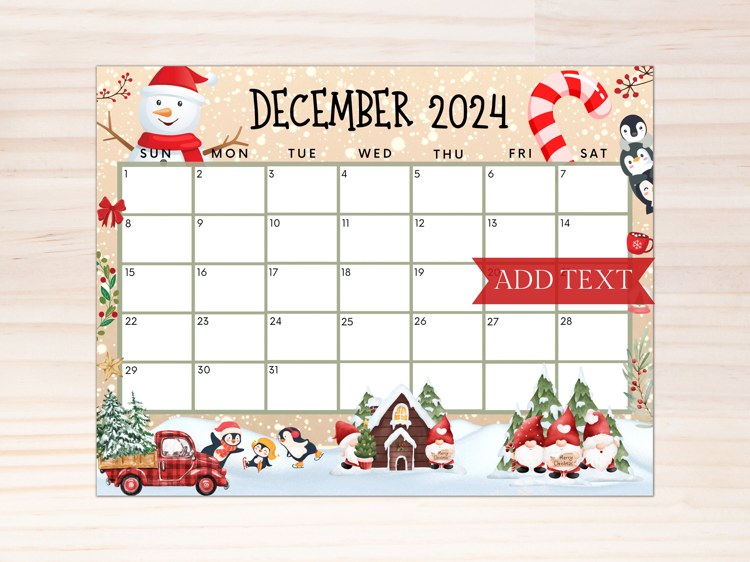 Editable December 2024 Calendar, Printable Christmas Calendar W ...