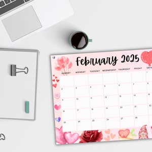 Editable February 2025 Calendar, Cute Printable Calendar W/ Red Rose ...