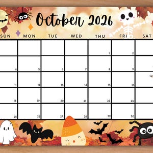 Editable October 2026 Calendar, Printable Calendar W/ Spooky Halloween ...