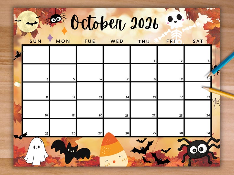 Editable October 2026 Calendar, Printable Calendar W/ Spooky Halloween ...