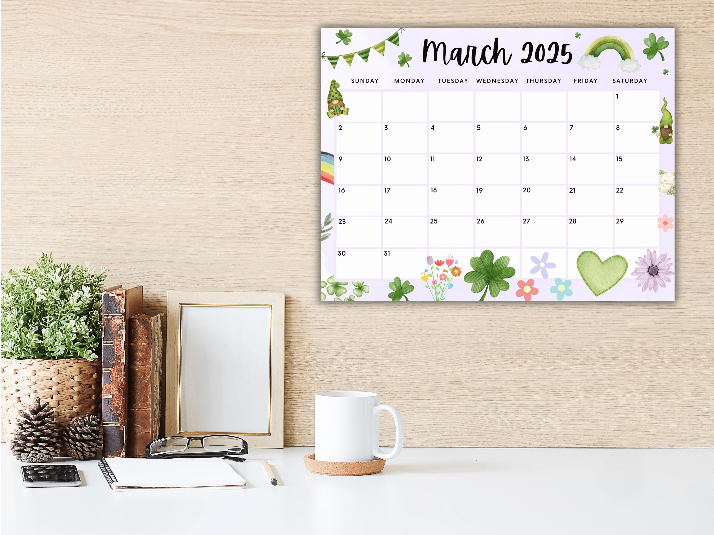 EDITABLE March 2025 Calendar, Printable Homeschool Calendar, Beautiful ...