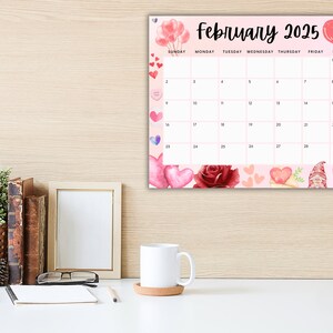 Editable February 2025 Calendar, Cute Printable Calendar W/ Red Rose ...