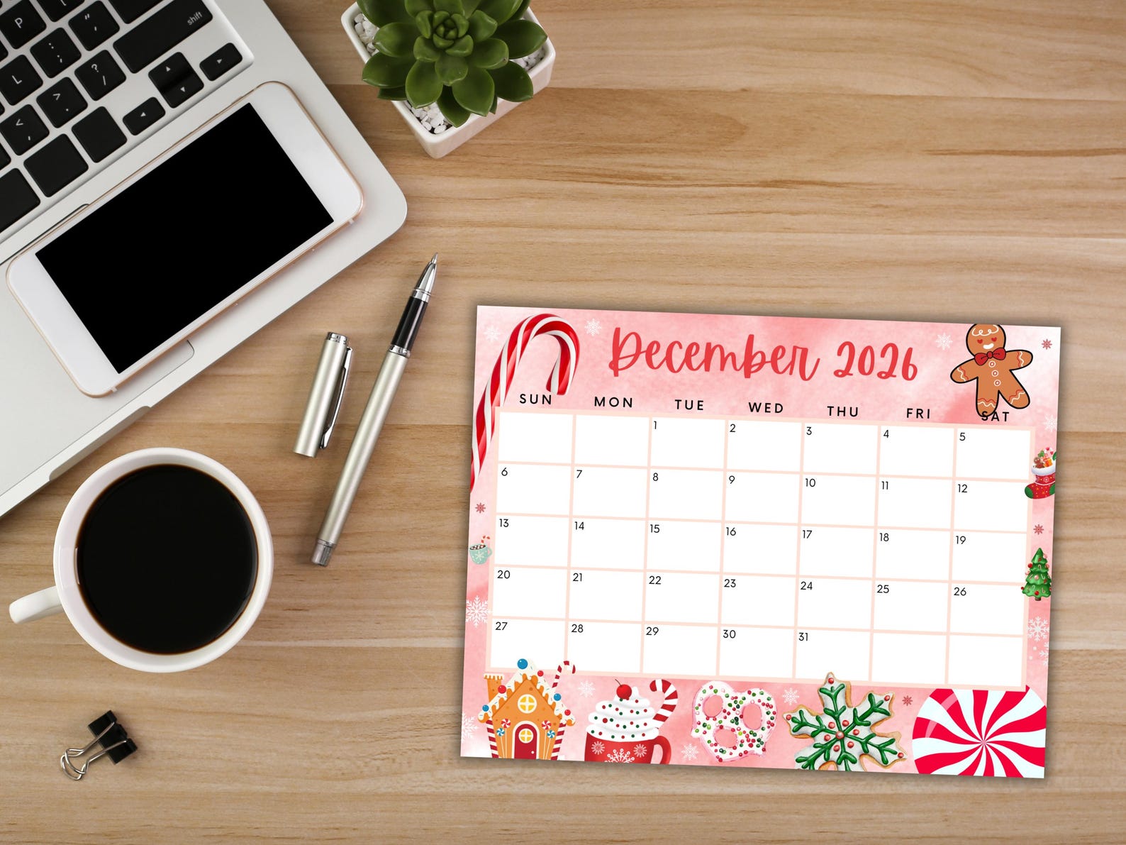 Editable December 2026 Calendar, Printable Red Christmas Calendar W ...
