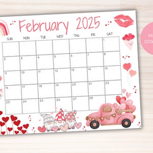 Editable February Calendar 2025, Printable Wall Calendar 2025, Cute ...