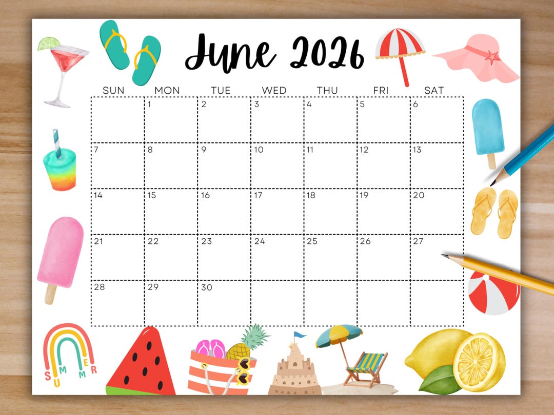 EDITABLE June 2026 Calendar, Printable Summer Calendar W/ Beach Ball ...