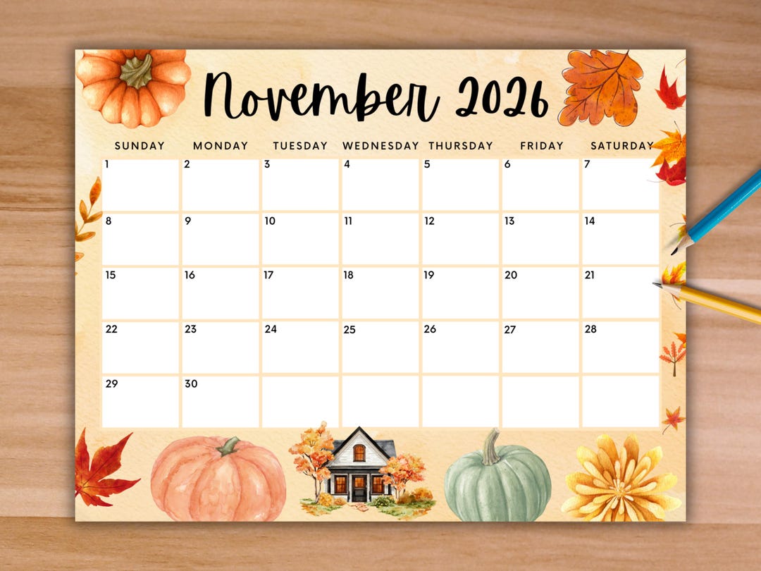 Calendario de noviembre de 2026 editable, calendario mensual imprimible ...