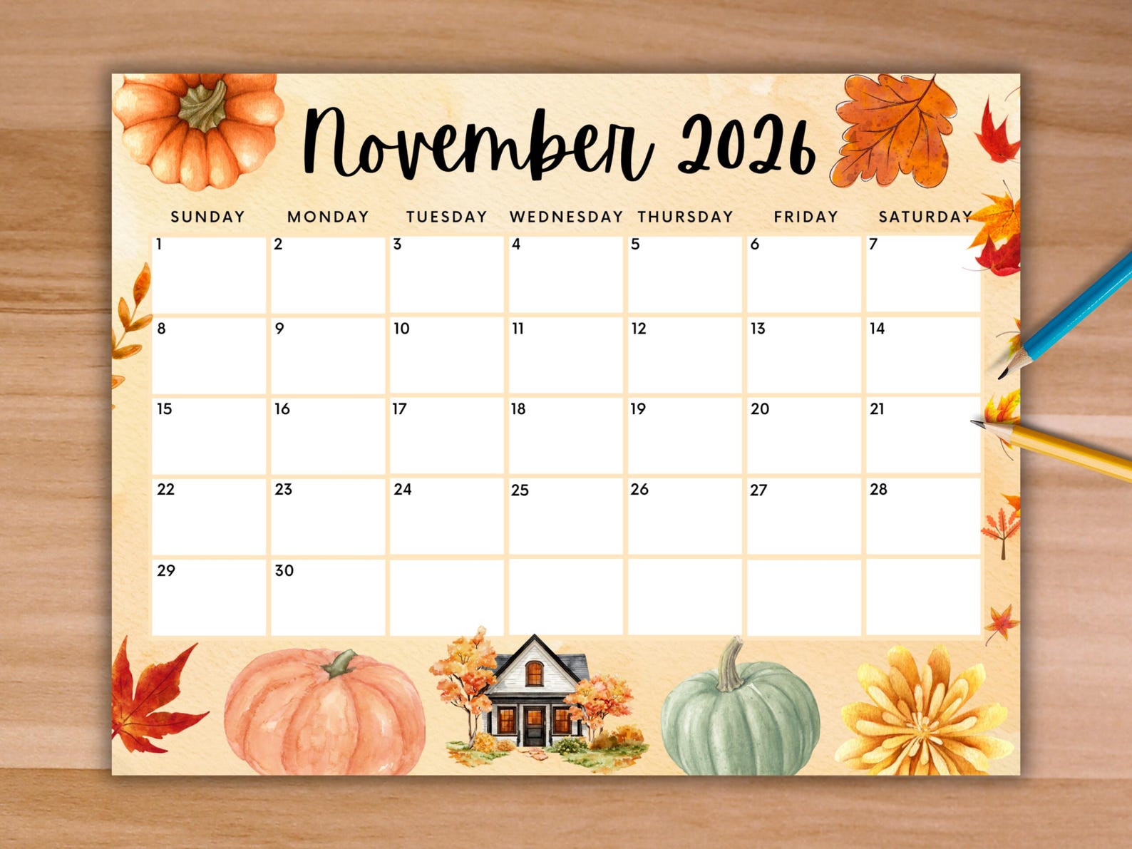Calendario de noviembre de 2026 editable, calendario mensual imprimible ...