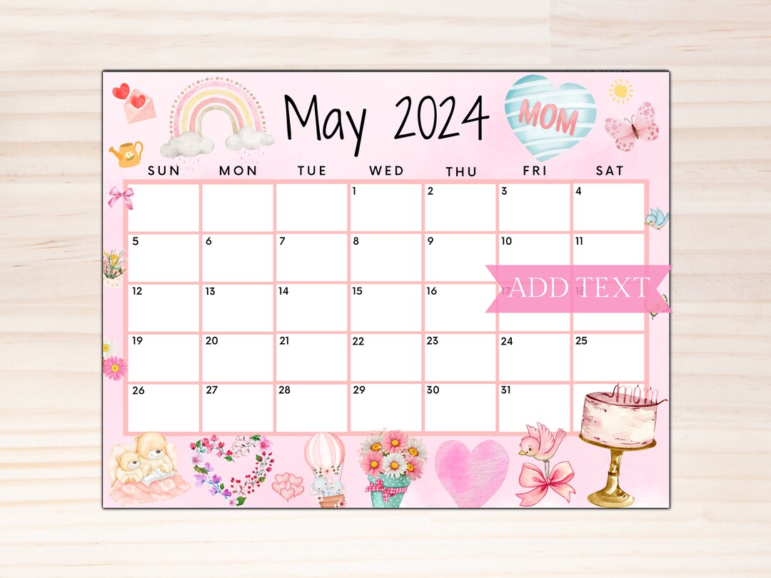 EDITABLE May 2024 Calendar Printable Calendar 2024 Pink - Etsy Singapore