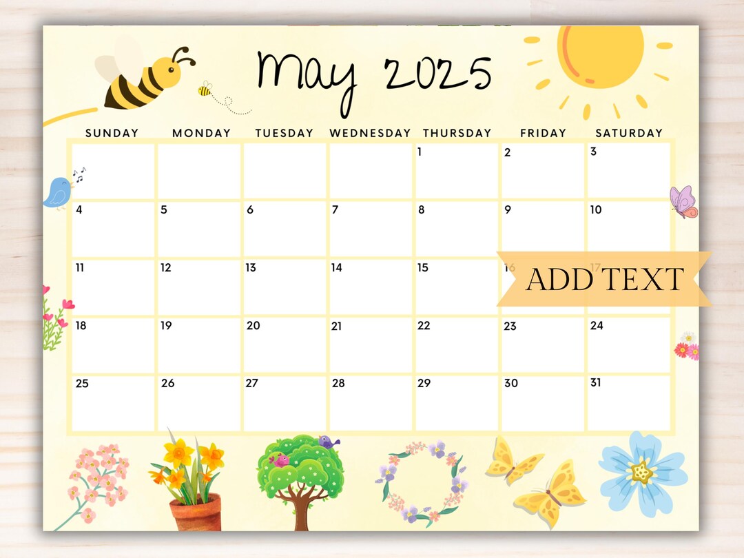 EDITABLE May 2025 Calendar, Printable Calendar W/ Sunshine and ...
