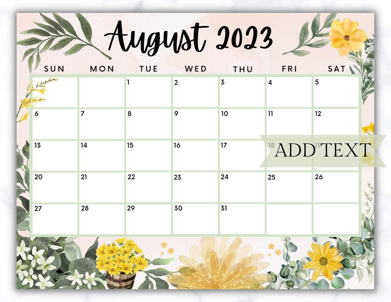 EDITABLE August 2023 Calendar Printable Wall Calendar 2023 - Etsy Singapore