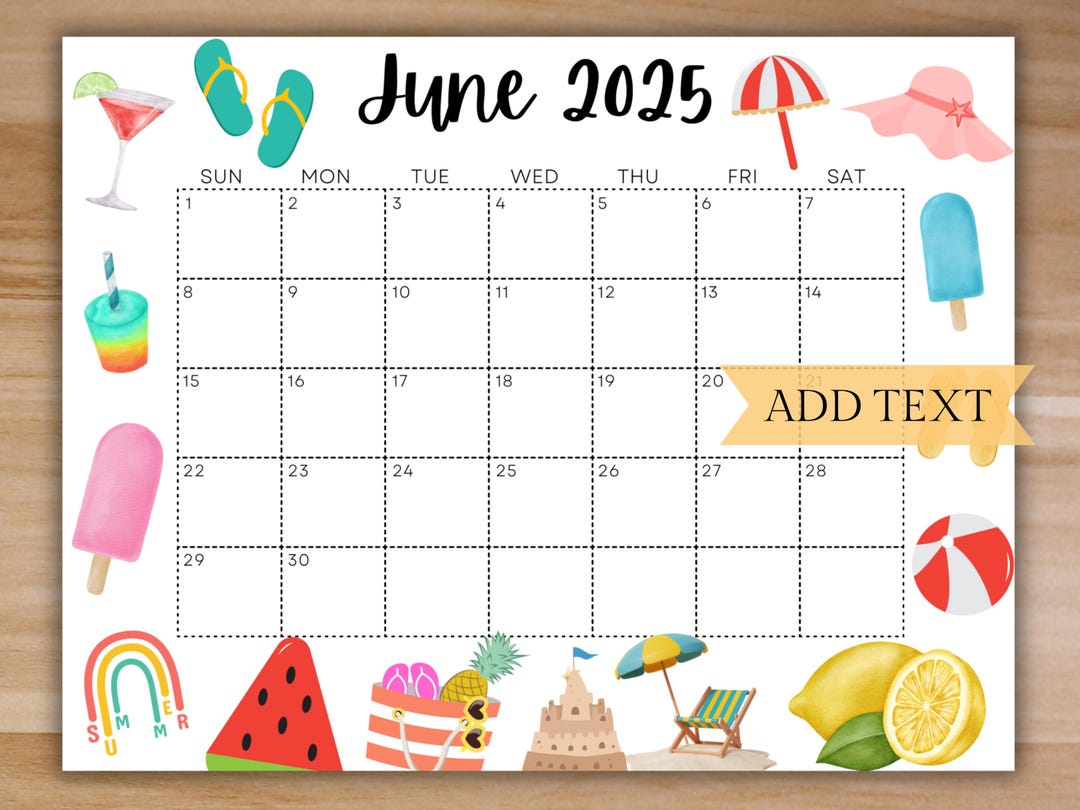 EDITABLE June 2025 Calendar, Printable Summer Calendar W/ Beach Ball ...