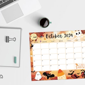 Editable October 2024 Calendar, Printable Calendar W/ Scary Fall Spooky ...