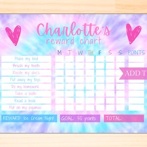 Editable Kids Chore Chart Tie Dye Colors, Kids Tie Dye Reward Chart ...
