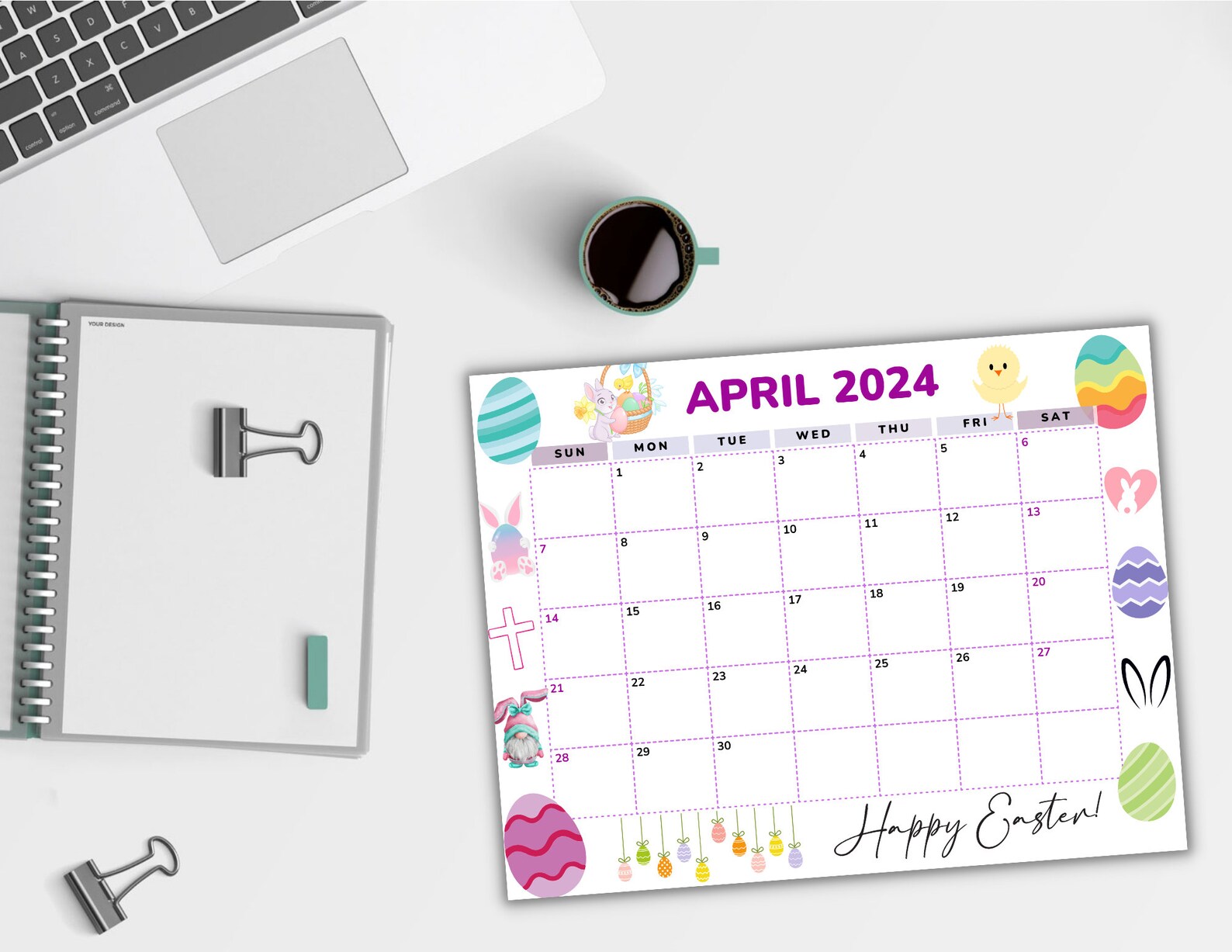 EDITABLE Purple April 2024 Calendar, Printable Happy Easter Calendar ...