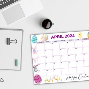EDITABLE Purple April 2024 Calendar, Printable Happy Easter Calendar ...