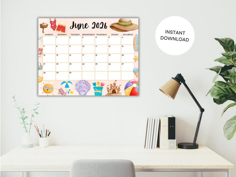 Editable June 2026 Calendar, Printable Summer Calendar W/ Sunshine ...