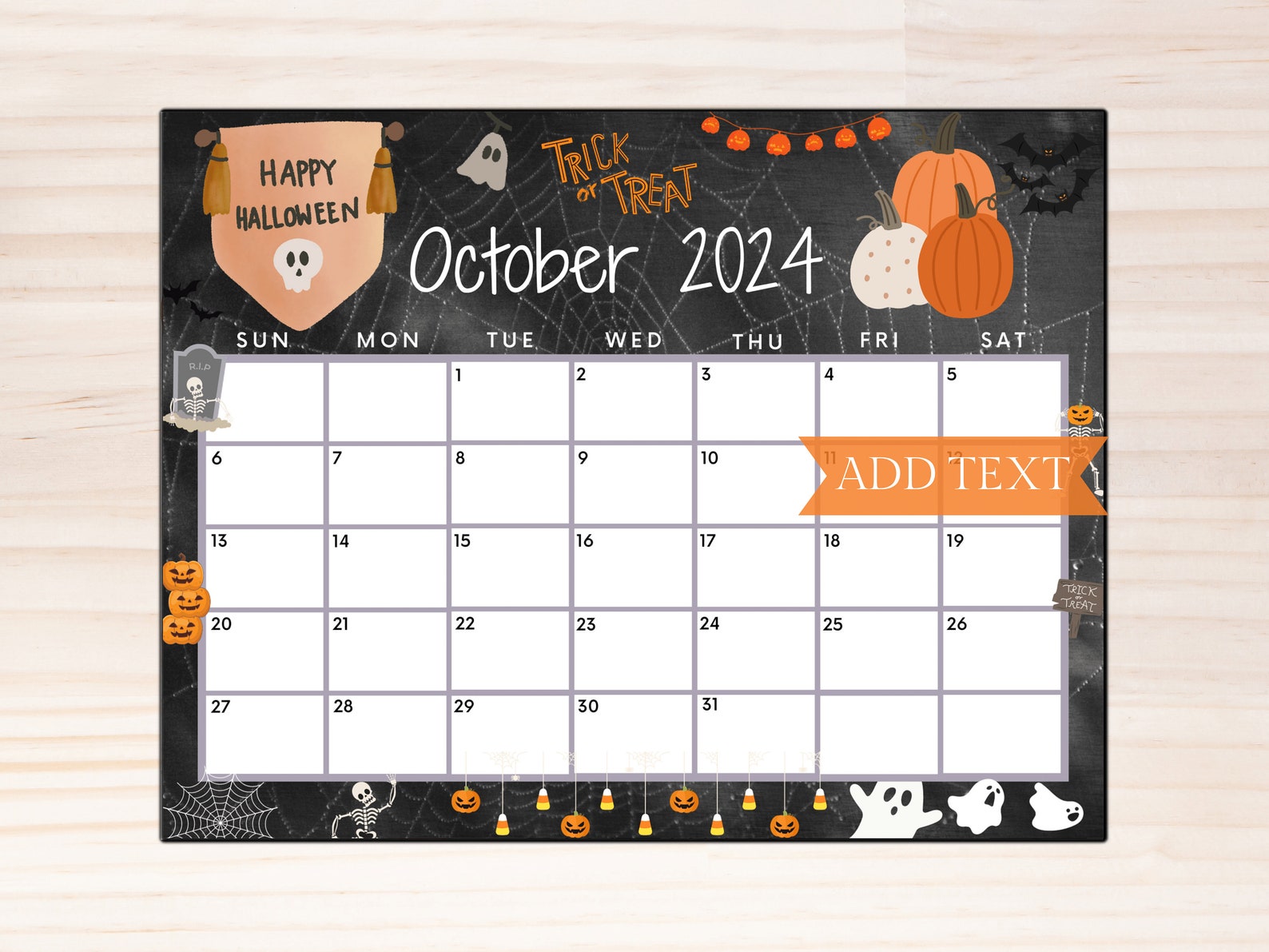 Editable October 2024 Calendar, Printable Calendar, Happy Halloween ...