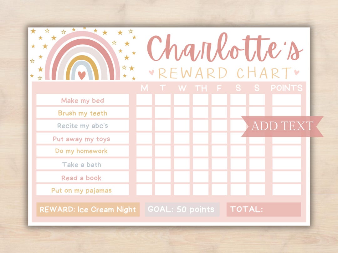 Editable Kids Rainbow Chore Chart Boho Colors, Kids Boho Reward Chart ...