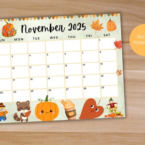 Editable November 2025 Calendar, Printable Calendar W/ Fall Leaves and ...