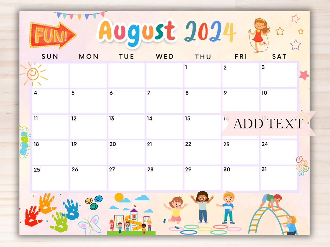Buy EDITABLE August 2024 Calendar, Cute Printable Calendar W/ Fun, Back ...