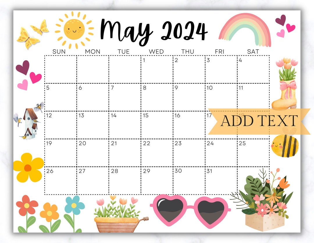 EDITABLE May 2024 Calendar Printable Calendar 2024 Spring - Etsy UK