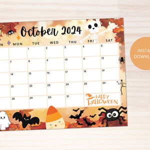 Editable October 2024 Calendar, Printable Calendar W/ Scary Fall Spooky ...