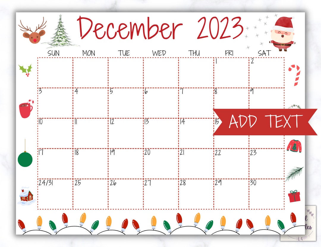 PRINTABLE December Calendar Christmas Calendar Holiday - Etsy