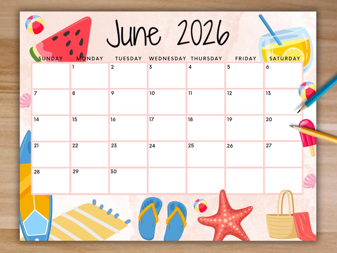 Editable June 2026 Calendar Printable Calendar Summer Calendar W
