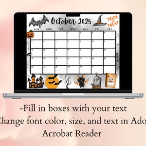 Editable October 2025 Calendar, Printable Spooky Halloween Calendar W ...
