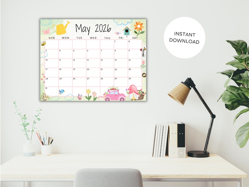 EDITABLE May 2026 Calendar, Printable Calendar, Green Spring Calendar W ...