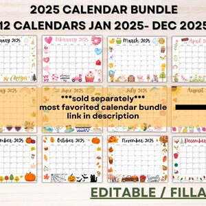 Editable Calendar 2025 Bundle- Printable Calendars Colorful Cute- Kids ...