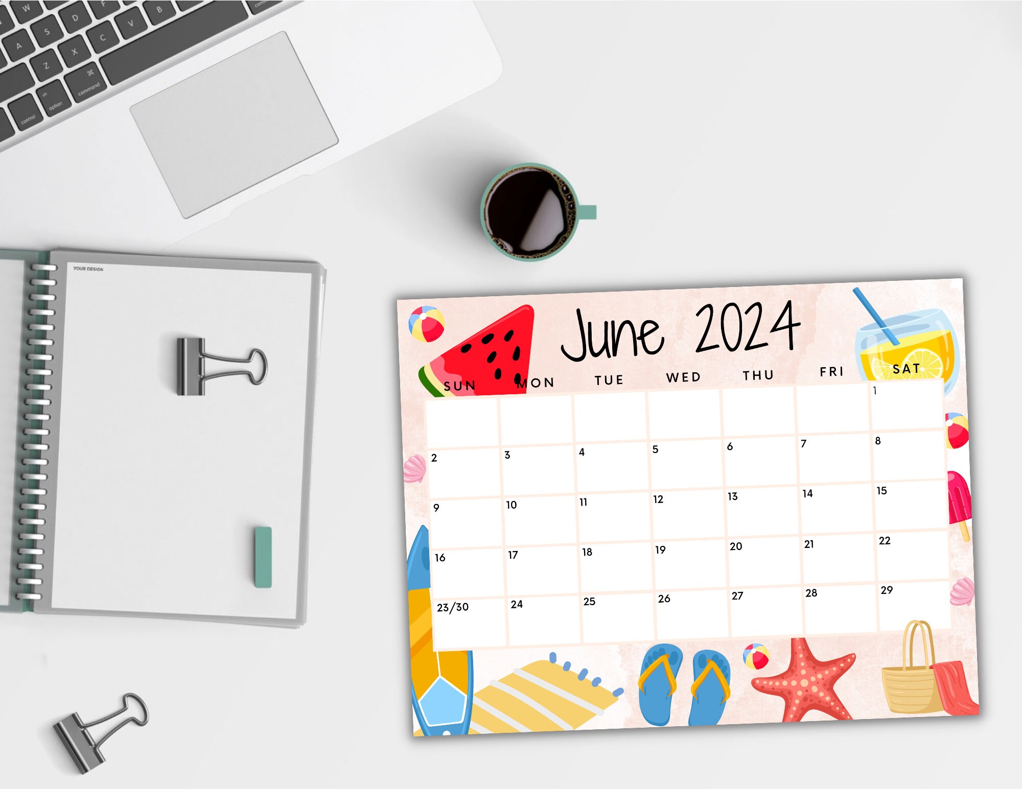 EDITABLE June 2024 Calendar Printable Calendar Summer - Etsy Denmark