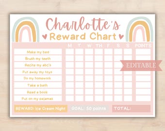 Editable Girls Chore Chart Unicorn Colors, Kids Unicorn Reward Chart ...