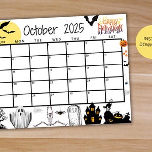 Editable October 2025 Calendar, Printable Happy Halloween Calendar W ...