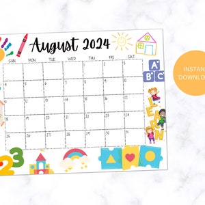 EDITABLE August 2024 Calendar, Printable Calendar 2024, Preschool ...