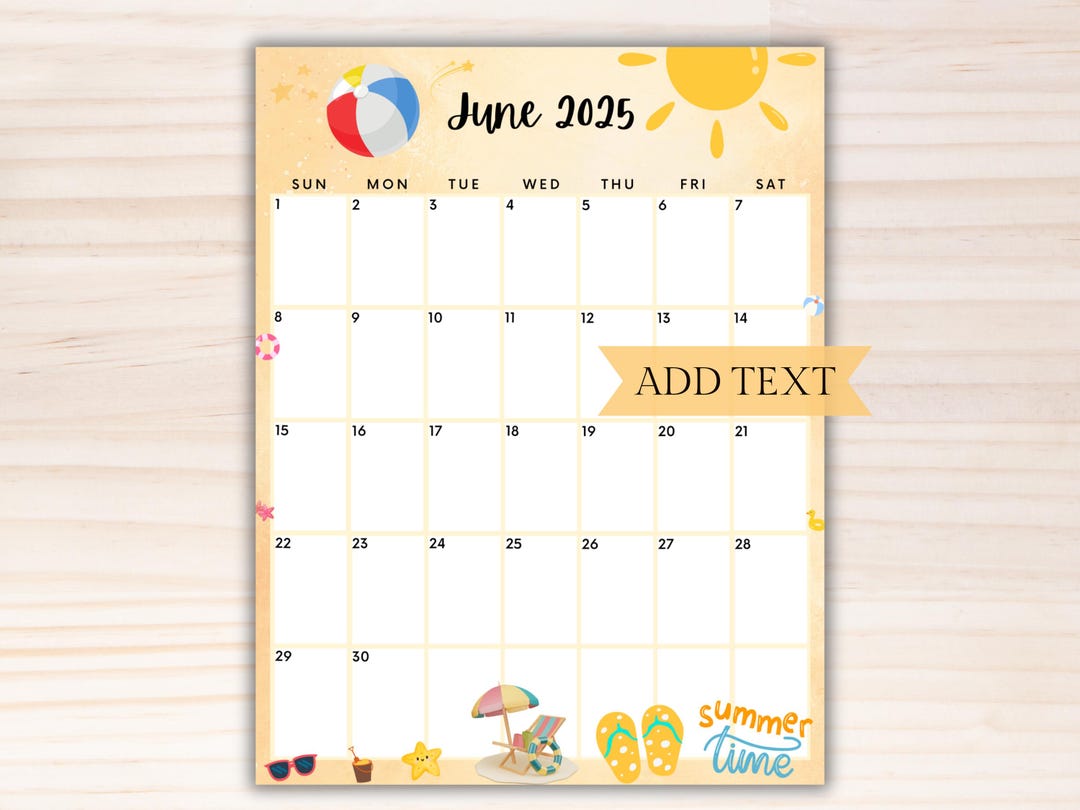 Vertical June 2025 Calendar, Editable Kids School Schedule, Beautiful ...