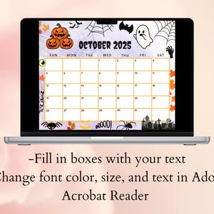 Editable October 2025 Calendar, Printable Spooky Calendar for Halloween ...